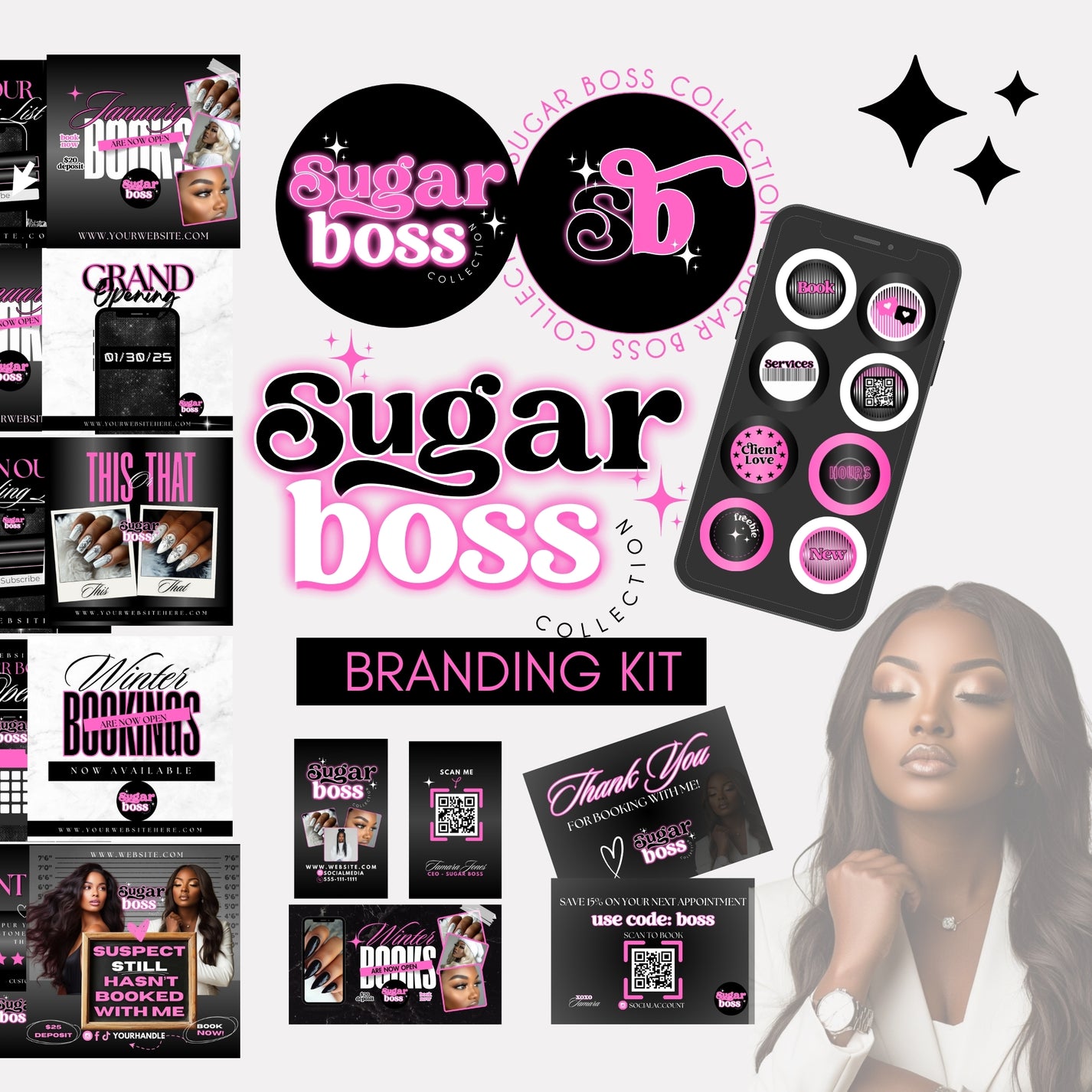 Sugar Boss Branding Kit - Editable with Canva – Pretty Digitals