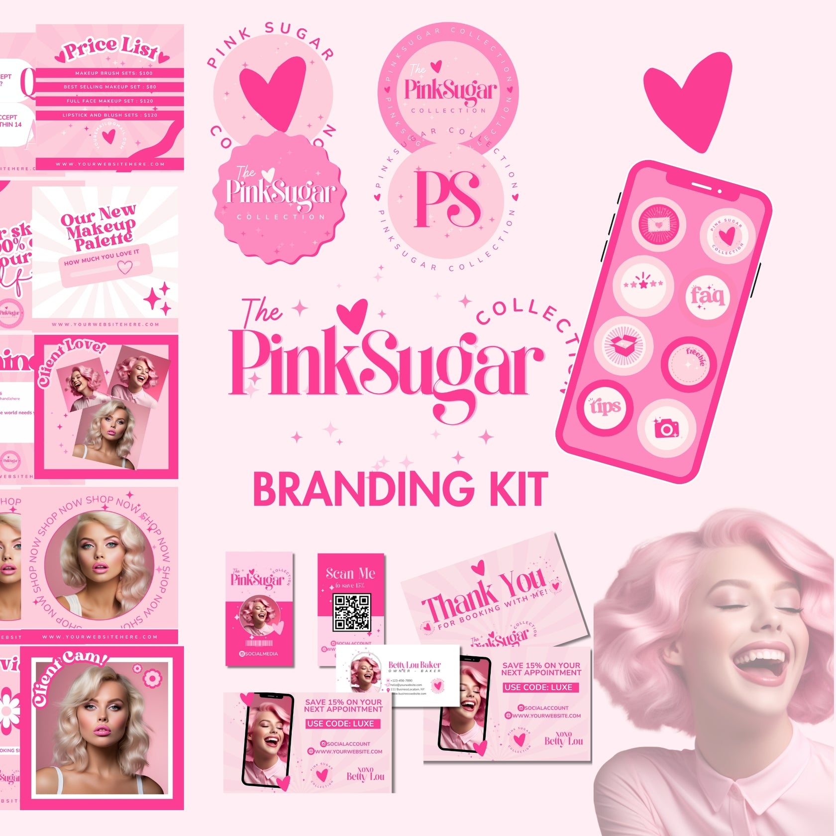 Pink Sugar Retro Editable Branding Kit – Pretty Digitals